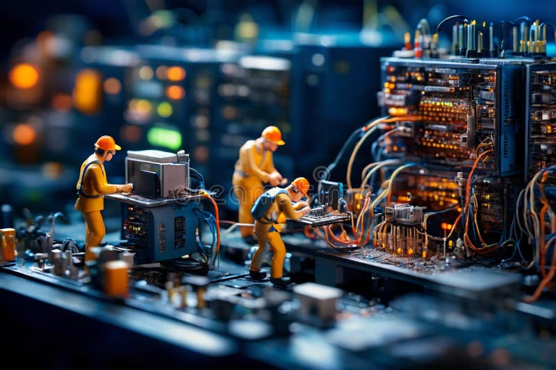 Miniature Network Engineers at Work. Technology Concept Stock ...