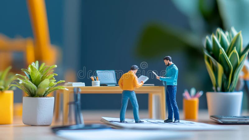 Miniature Office Scene with Tiny Figures, Tiny Figurines in a Detailed ...