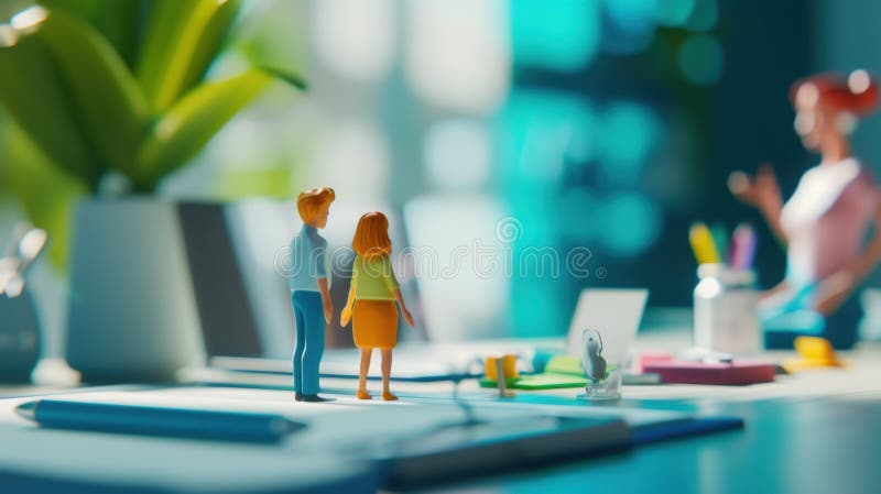 Miniature Figurines Observing Presentation in Innovative Office Setting ...