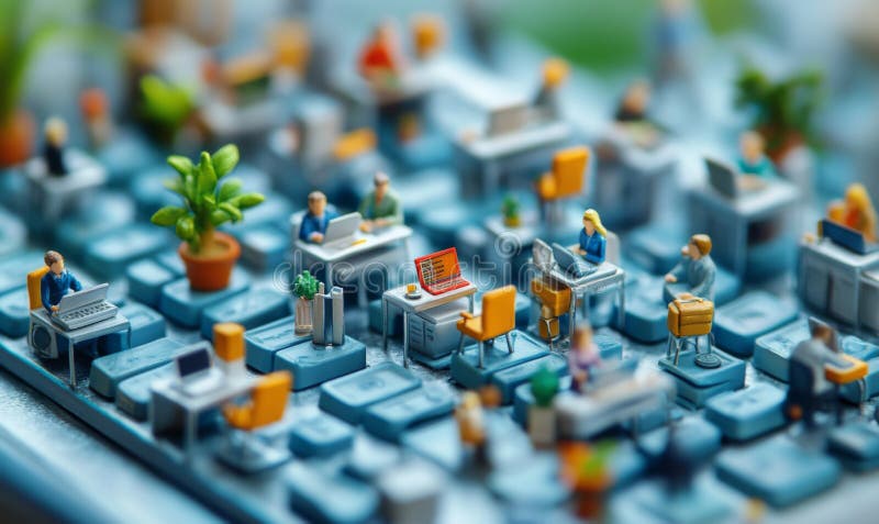 Miniature Office Workers Typing on a Giant Keyboard, Using the Keys As ...