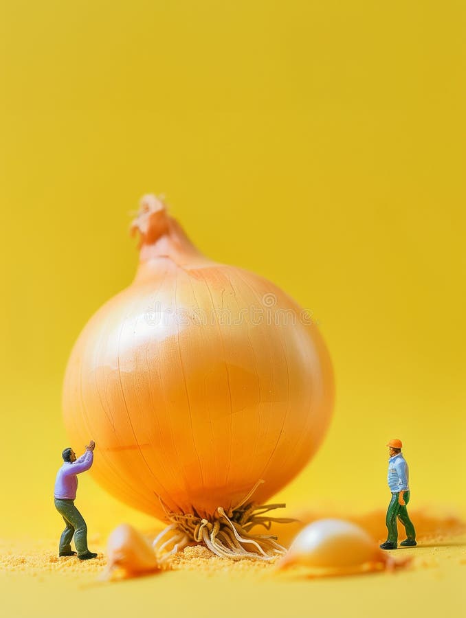 Miniature Onion with Two Worker Harvest Stock Image - Image of ...