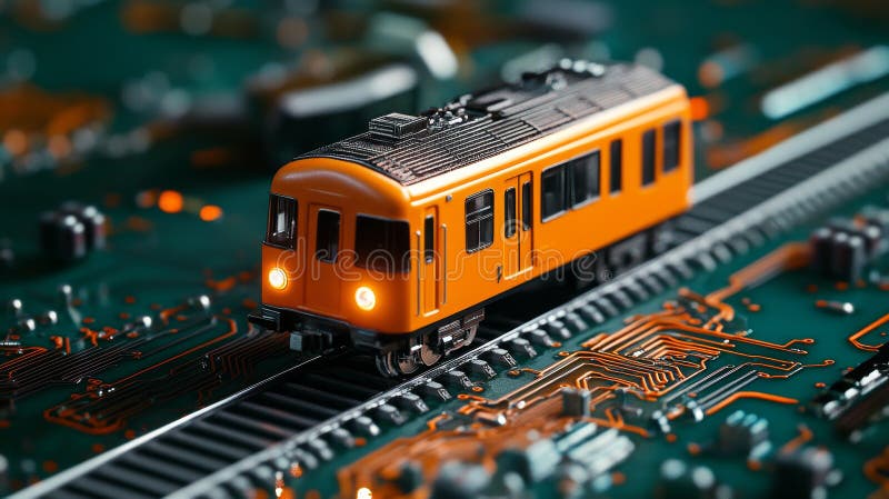 Miniature Orange Train on Circuit Board a Tiny Orange Train Journeys ...
