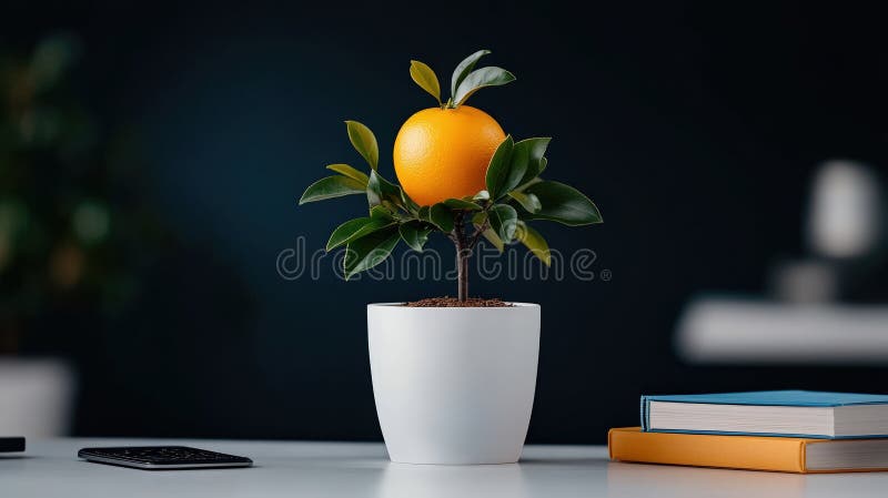 Miniature Orange Tree in a White Pot Contemporary Decor Isolated on ...