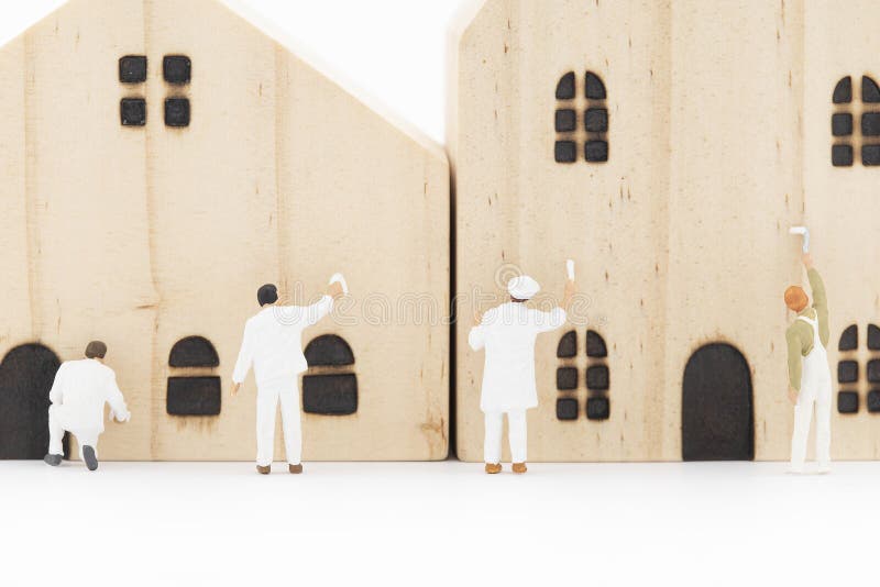 Miniature Painter is Painting the Model Wooden House Stock Image ...