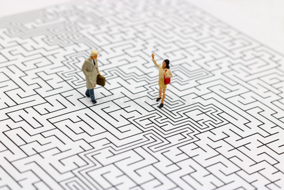 Miniature People: Business Team Standing on Center of Maze. Concepts of ...