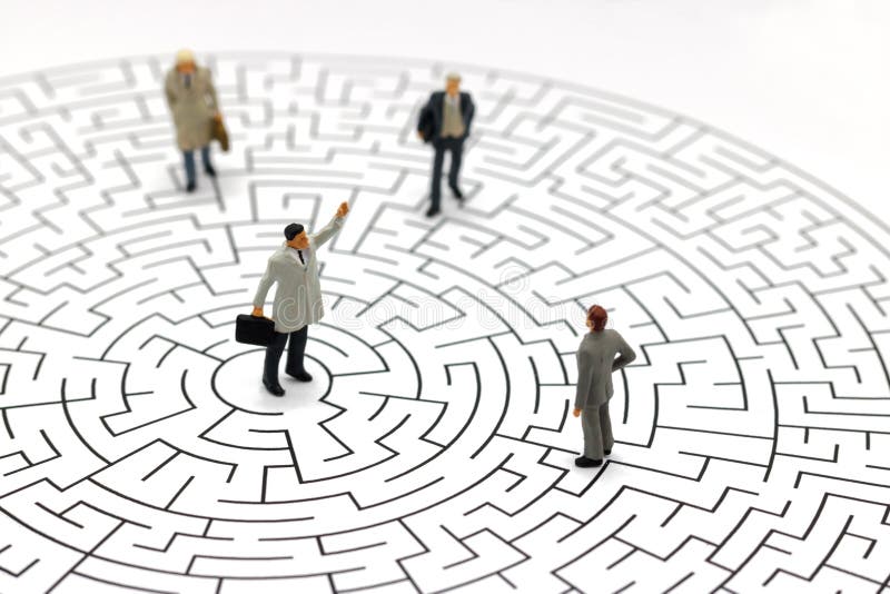 Miniature People: Businessman Standing on Center of Maze. Concepts of ...
