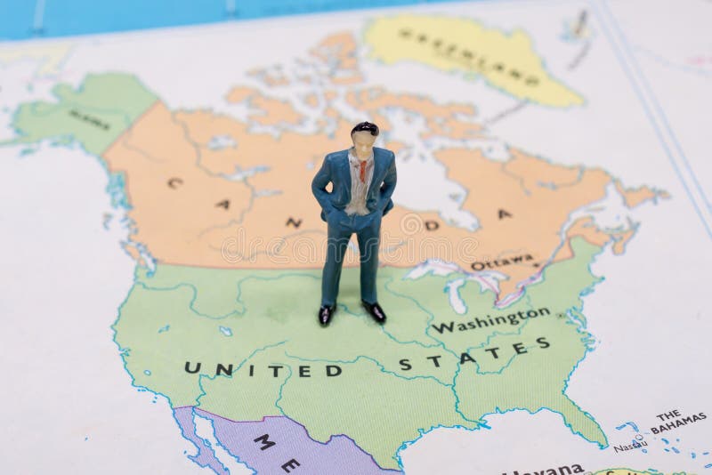 Miniature People, Businessman Standing on Map American Stock Photo ...
