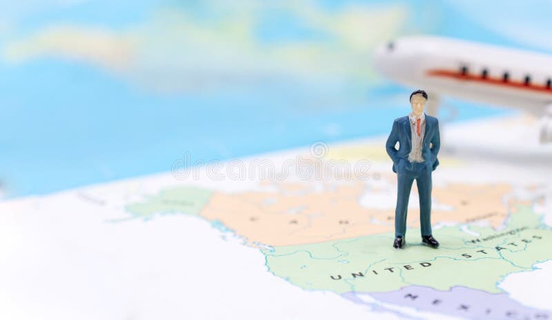 Miniature People, Businessman Standing on Map American Stock Image ...