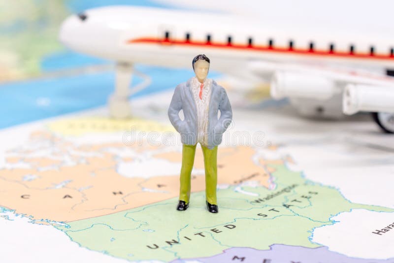 Miniature People, Businessman Standing on Map American Stock Image ...