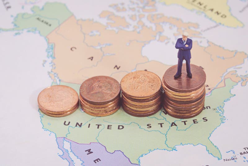 Miniature People, Businessman Standing on Map American Stock Image ...