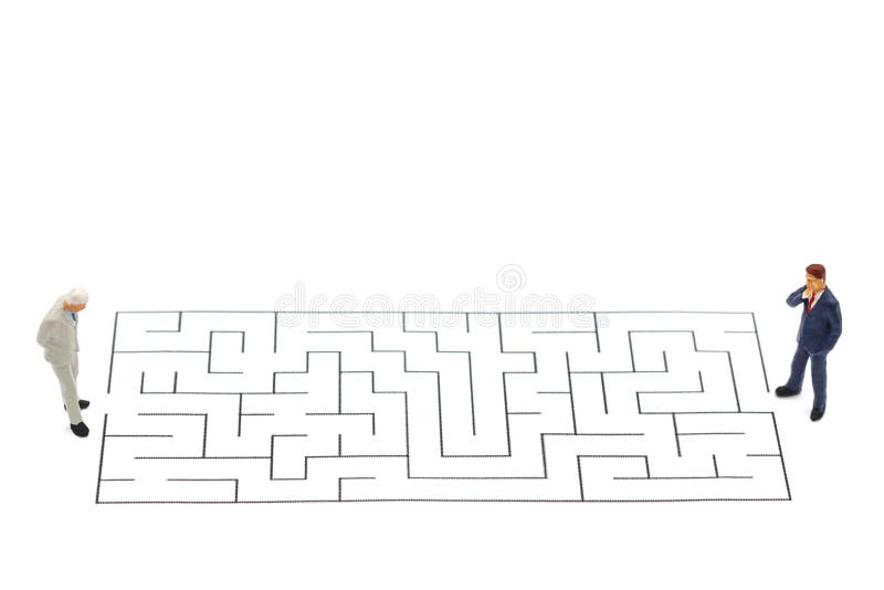 Miniature People: Businessman Standing on Start Point of Maze an Stock ...
