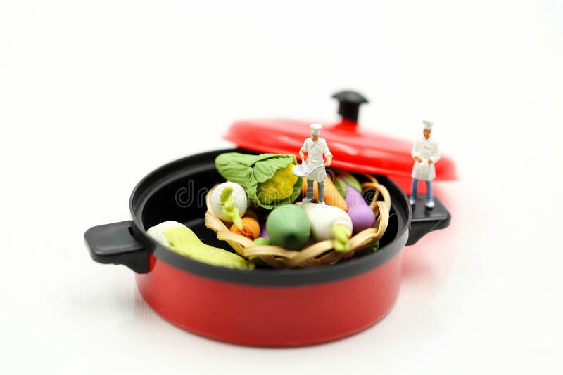 Miniature People : Chef Cooking Fresh Vegetables in a Pot Stock Image ...