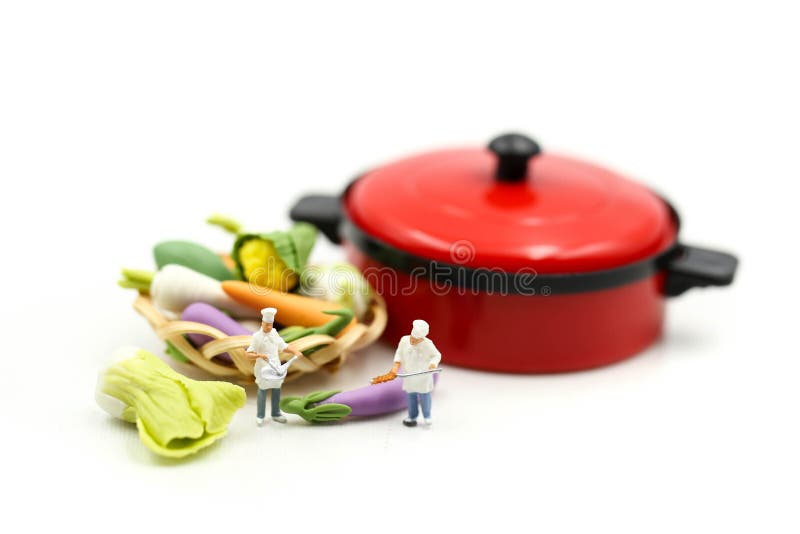 Miniature People : Chef Cooking Fresh Vegetables in a Pot Stock Image ...
