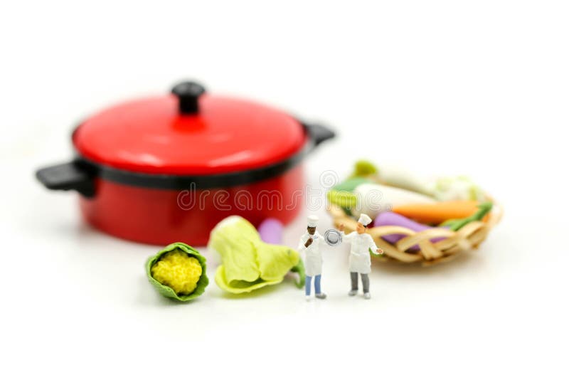 Miniature People : Chef Cooking Fresh Vegetables in a Pot Stock Image ...