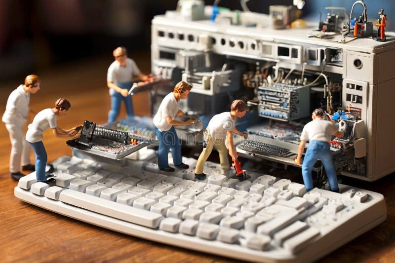 Miniature People Cleaning White Keyboard Computer Stock Image - Image ...