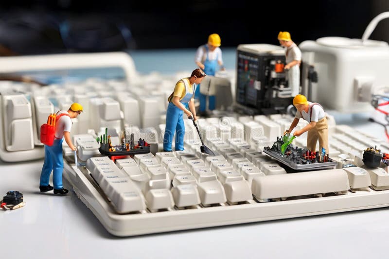 Miniature People Cleaning White Keyboard Computer Stock Illustration ...