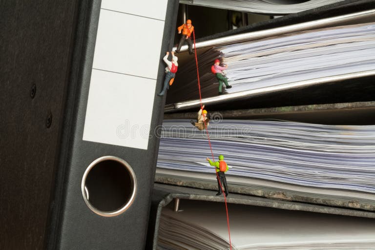 Miniature People Climbing Binders Stock Photo - Image of file, folder ...