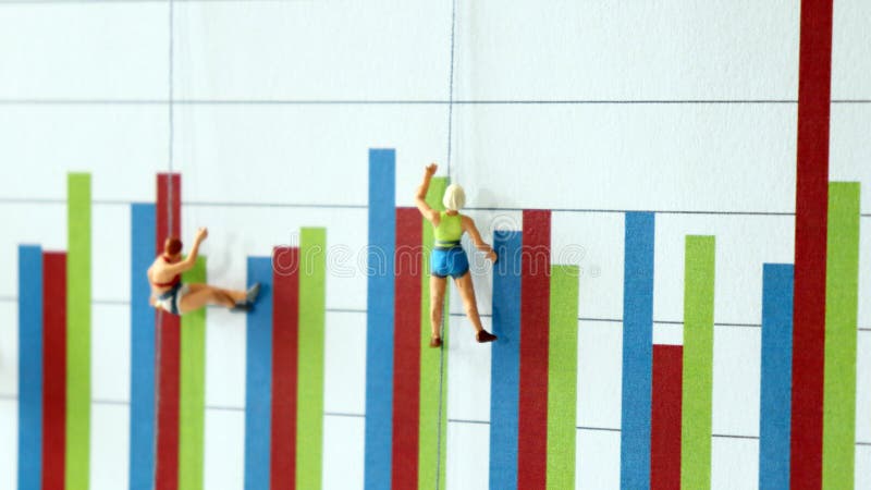 Miniature People Climbing Up a Bar Graph. Stock Image - Image of fierce ...