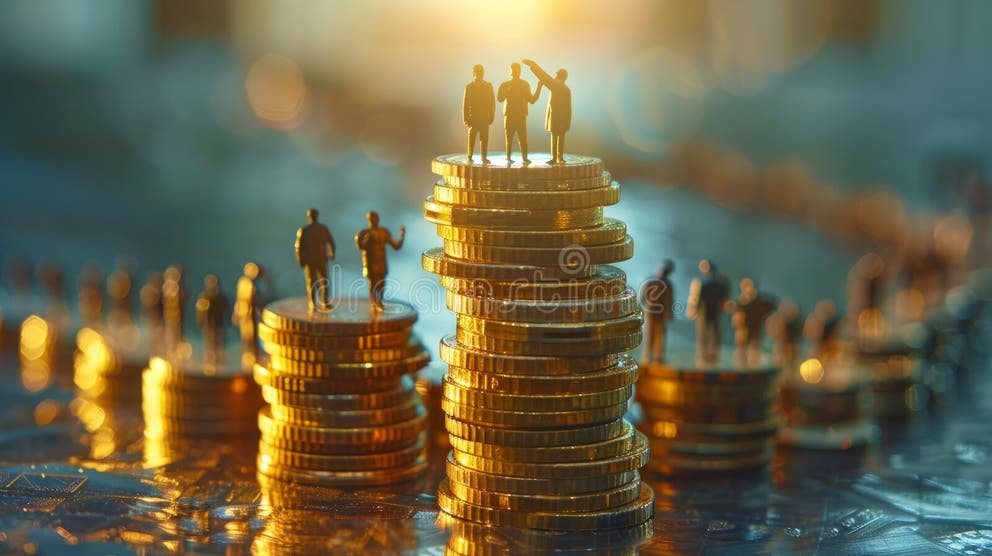 Miniature People on Coin Stacks Stock Photo - Image of people, economy ...