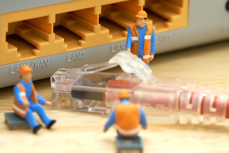 Miniature People Construction Worker LAN Connection or Connect T Stock ...