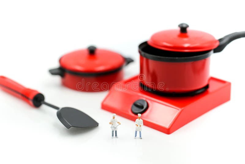 Miniature People : Cook Chef in Kitchen Interior with Kitchenware Stock ...