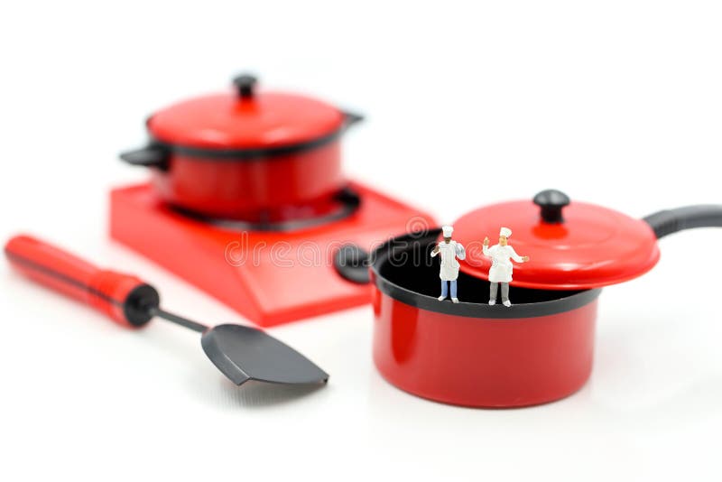 Miniature People : Cook Chef in Kitchen Interior with Kitchenware Stock ...