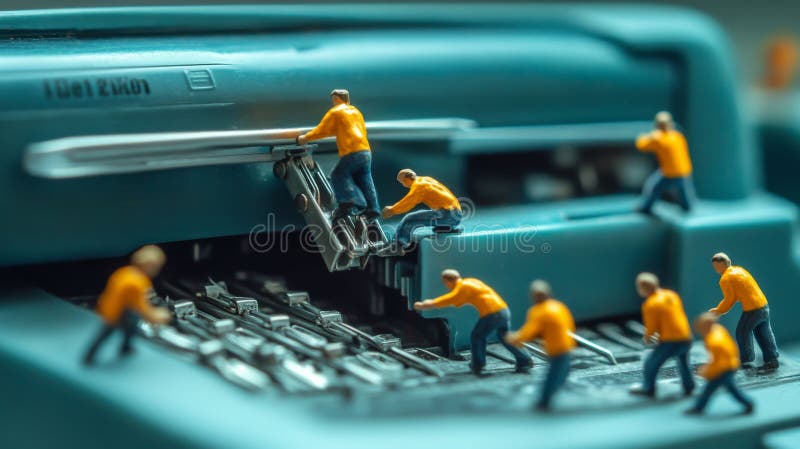 A Miniature People Cooperatively Conquering Giant Stapler Scene of ...