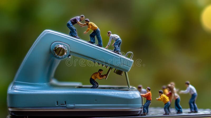 A Miniature People Cooperatively Conquering Giant Stapler Scene of ...
