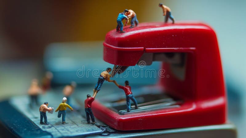 A Miniature People Cooperatively Conquering Giant Stapler Scene of ...