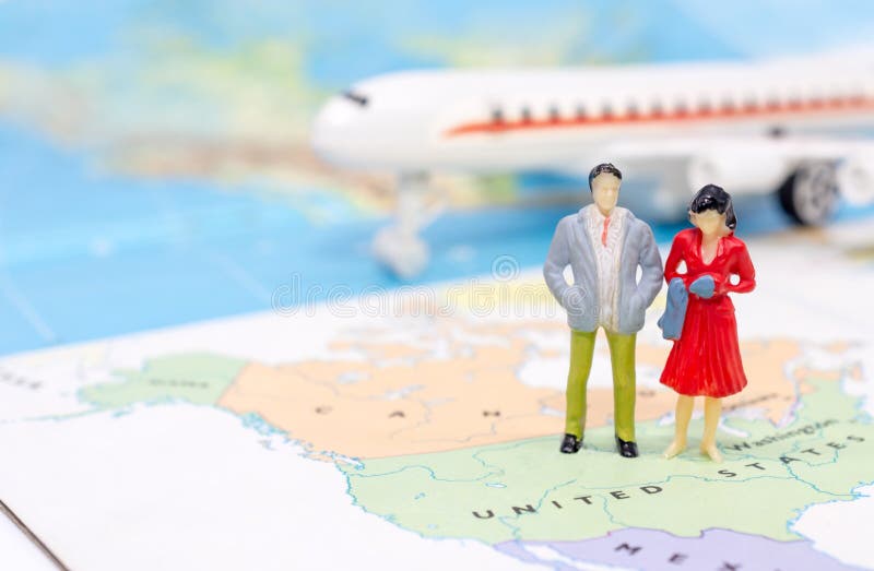 Miniature People, Couple Standing on Map American Stock Photo - Image ...