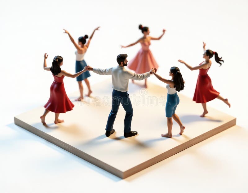 Miniature People Dancing in a Circle Stock Illustration - Illustration ...