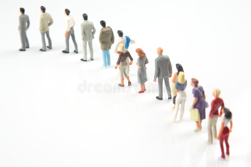 Miniature People. Different People Stand in Line One after Another on a ...