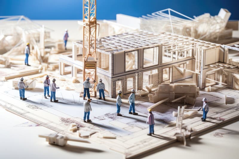 Miniature People Engineer Working on Construction Site. Engineering and ...