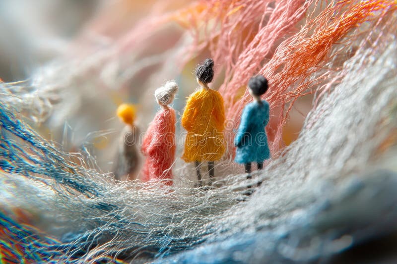 Miniature People Exploring a Colorful and Surreal Fabric World Stock ...