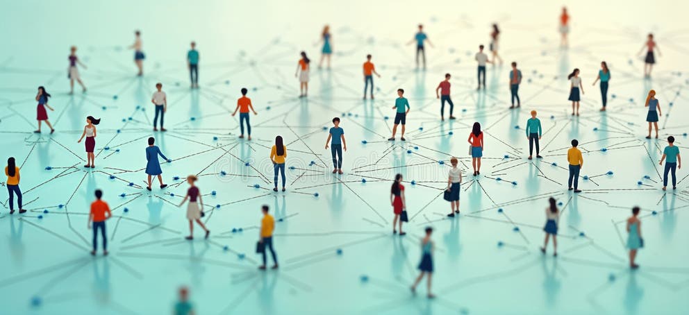 Miniature People Form Network Pattern. Connections Symbolize ...