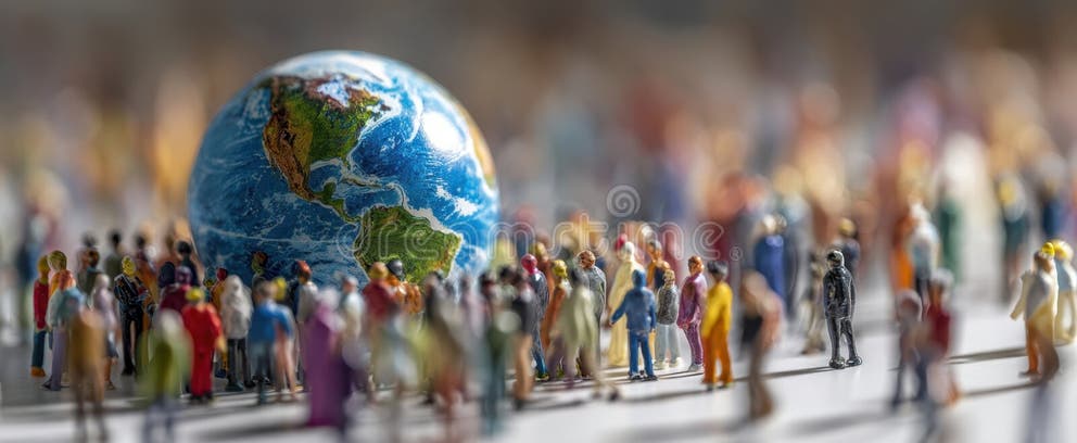 The Miniature People Gathered Around a Globe Representing Global Unity ...