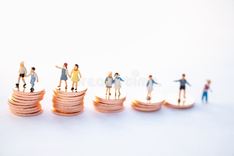 Miniature People: Group of Student Standing on Coins Stock Image ...