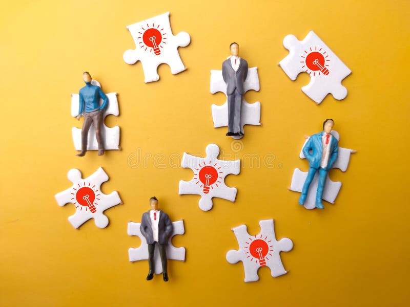 Miniature People and Idea Icon with White Puzzle Stock Image - Image of ...