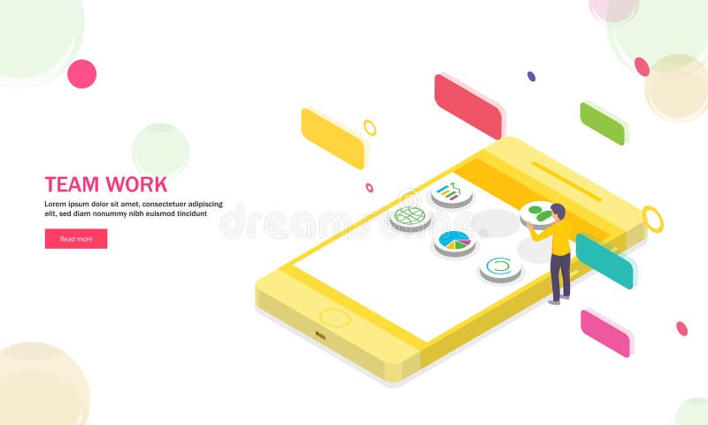 Miniature People Maintain Mobile Data on Abstract Background. is Stock ...