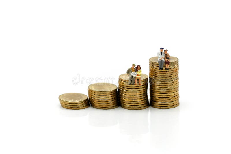 Miniature People: Multiple Age Sitting on Stack of Coins,business Plan ...