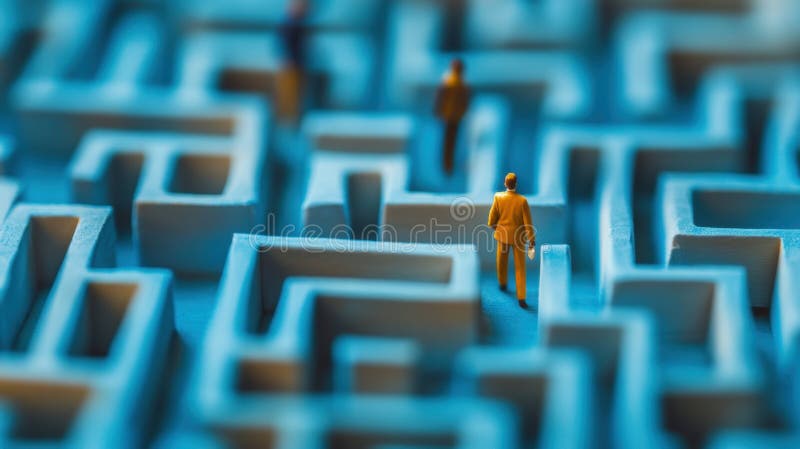 Miniature People Navigating Intricate Blue Maze Structure Stock ...