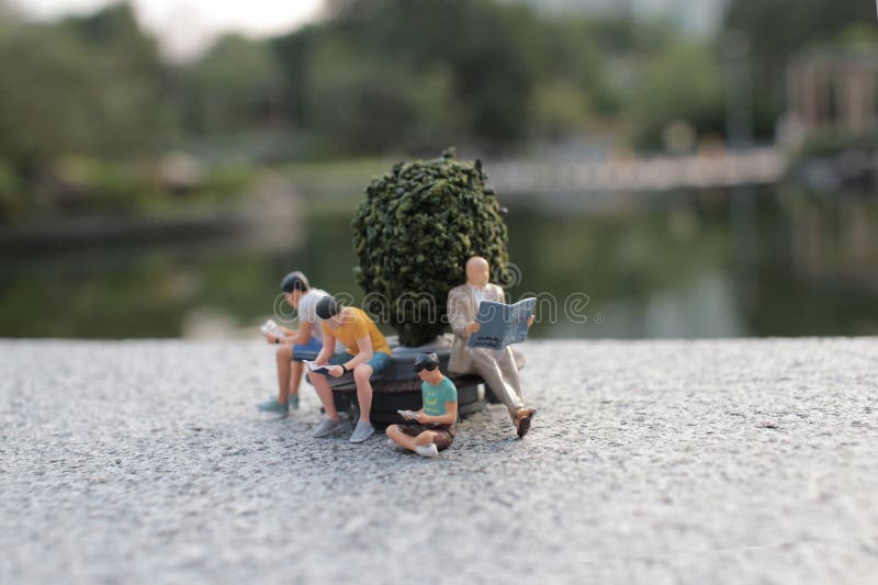 Miniature People Relaxing Scenic Park Setting Stock Photos - Free ...