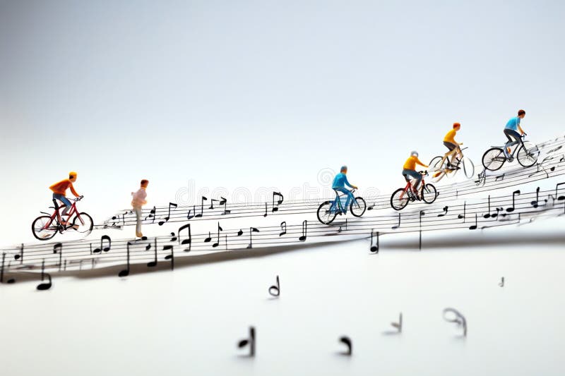 Miniature People Ride Bicycles on Music Note Stock Photo - Image of ...