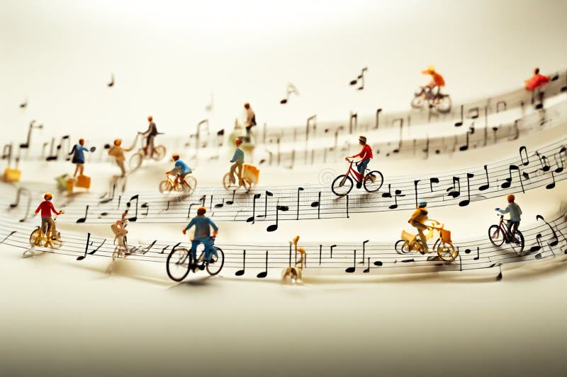 Miniature People Ride Bicycles Stock Illustration - Illustration of ...