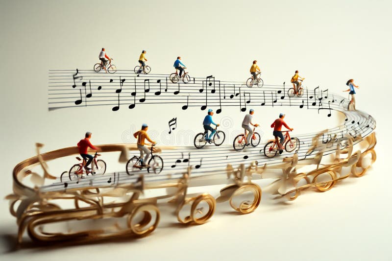 Miniature People Ride Bicycles Stock Illustration - Illustration of ...