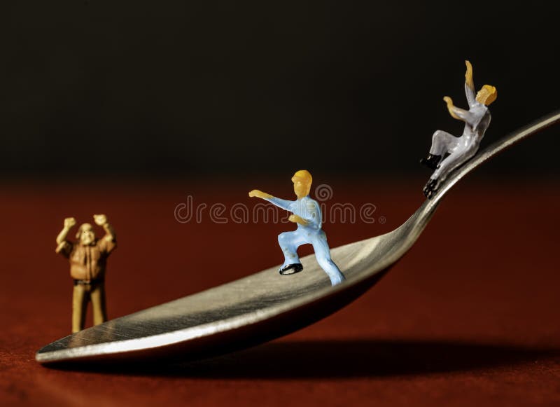 Miniature People Sliding Down a Spoon. Stock Image - Image of furniture ...