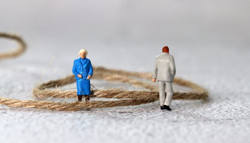 Miniature People Standing with Rope. Stock Image - Image of married ...