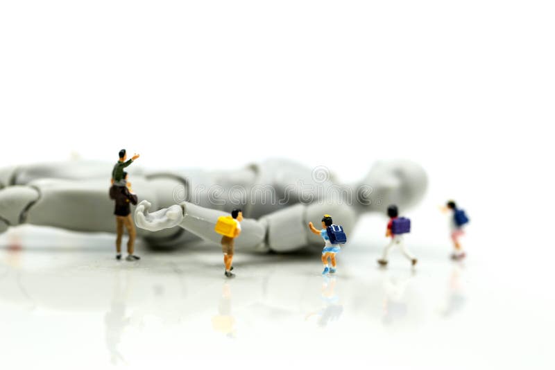 Miniature People : Student Children with Model Robot,modern Tech Stock ...