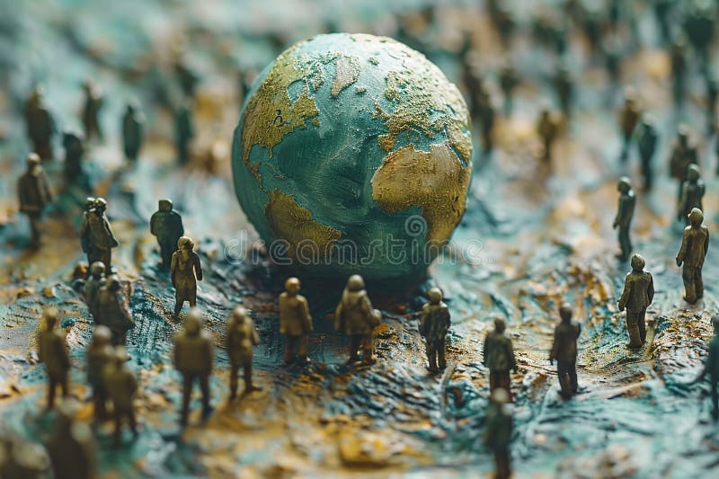 Miniature People Surround Globe, Highlighting Earth Overpopulation ...