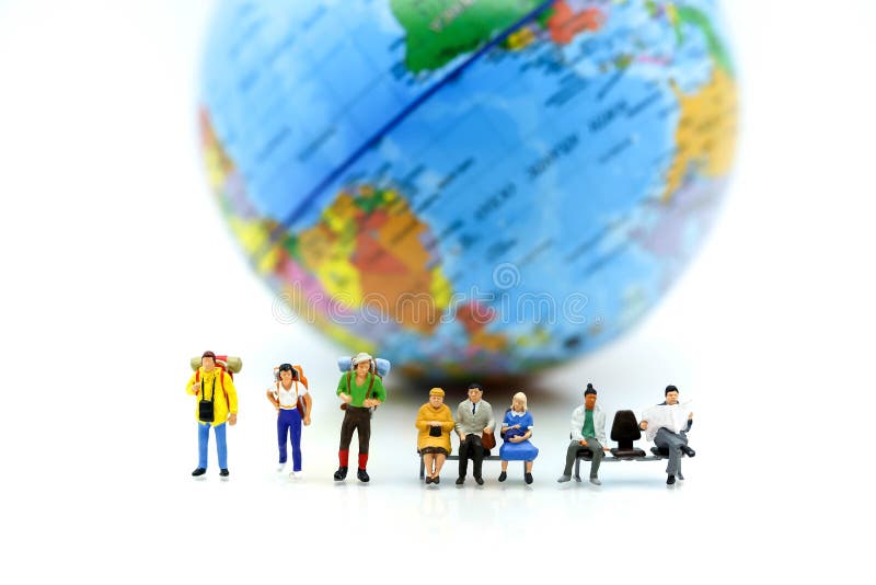 Miniature People Traveler Backpack with Globe Map,travel Concept Stock ...